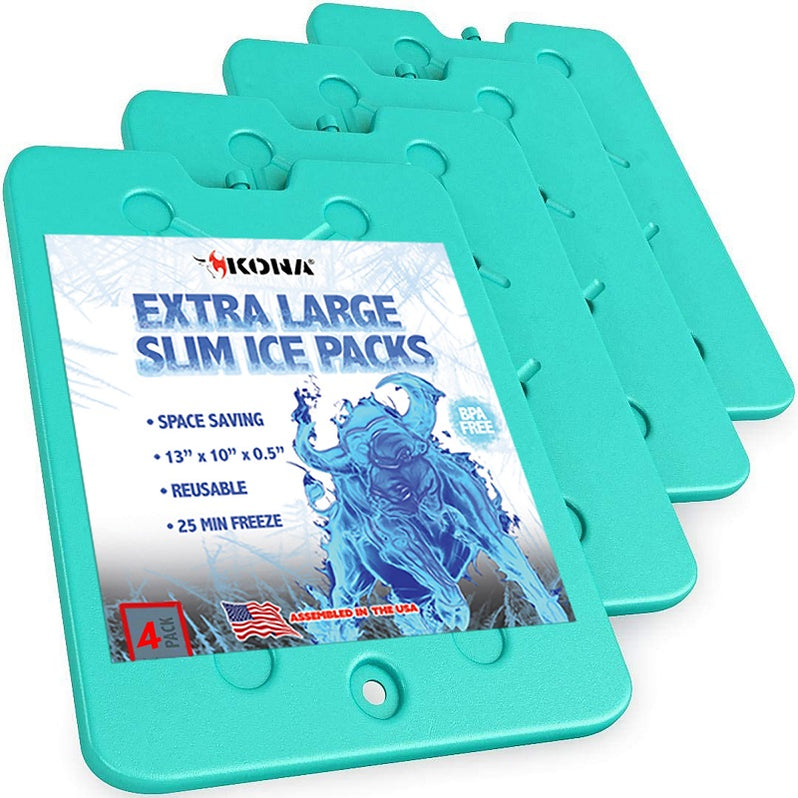 Kona Large Ice Packs for Coolers - Slim Space Saving Design - 25 Minut