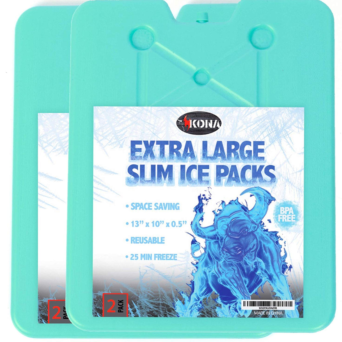 Kona Large Ice Packs for Coolers - Slim Space Saving Design - 25 Minut