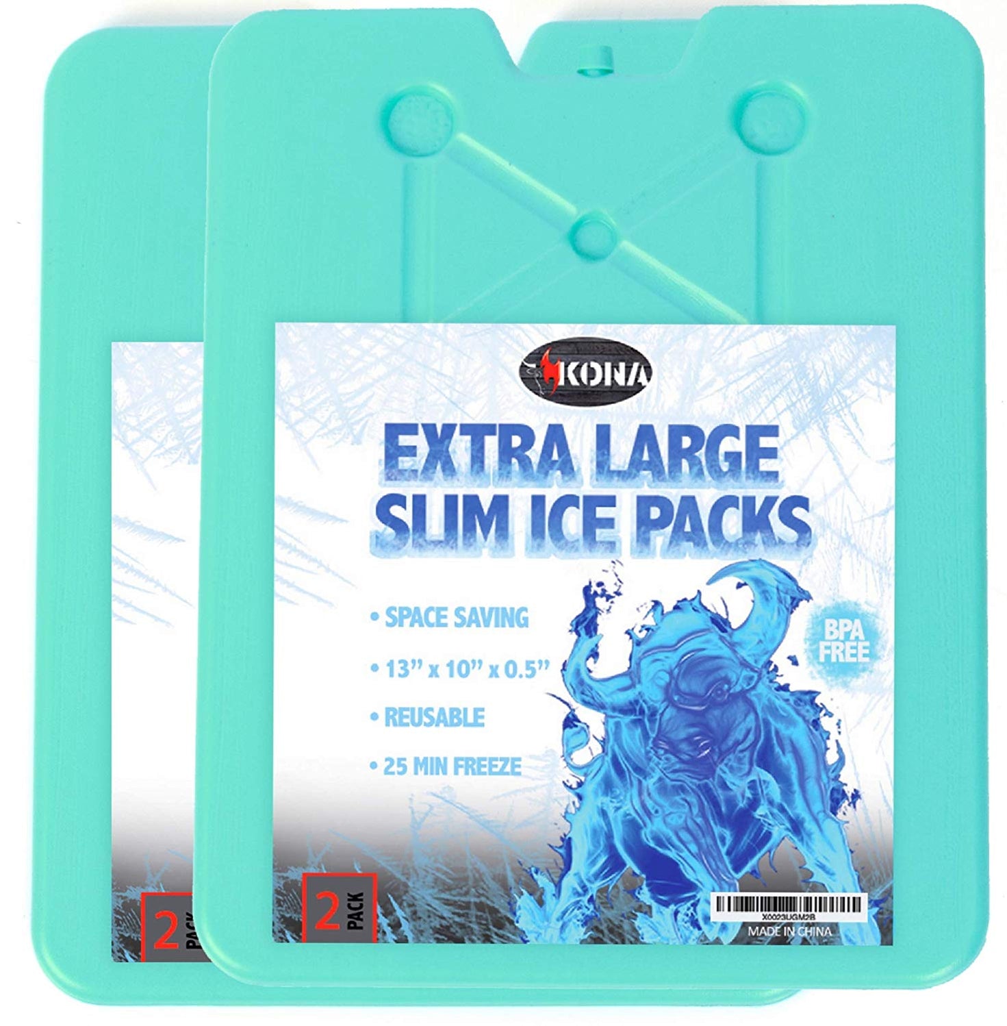 Kona Large Ice Packs for Coolers - Slim Space Saving Design - 25 Minut