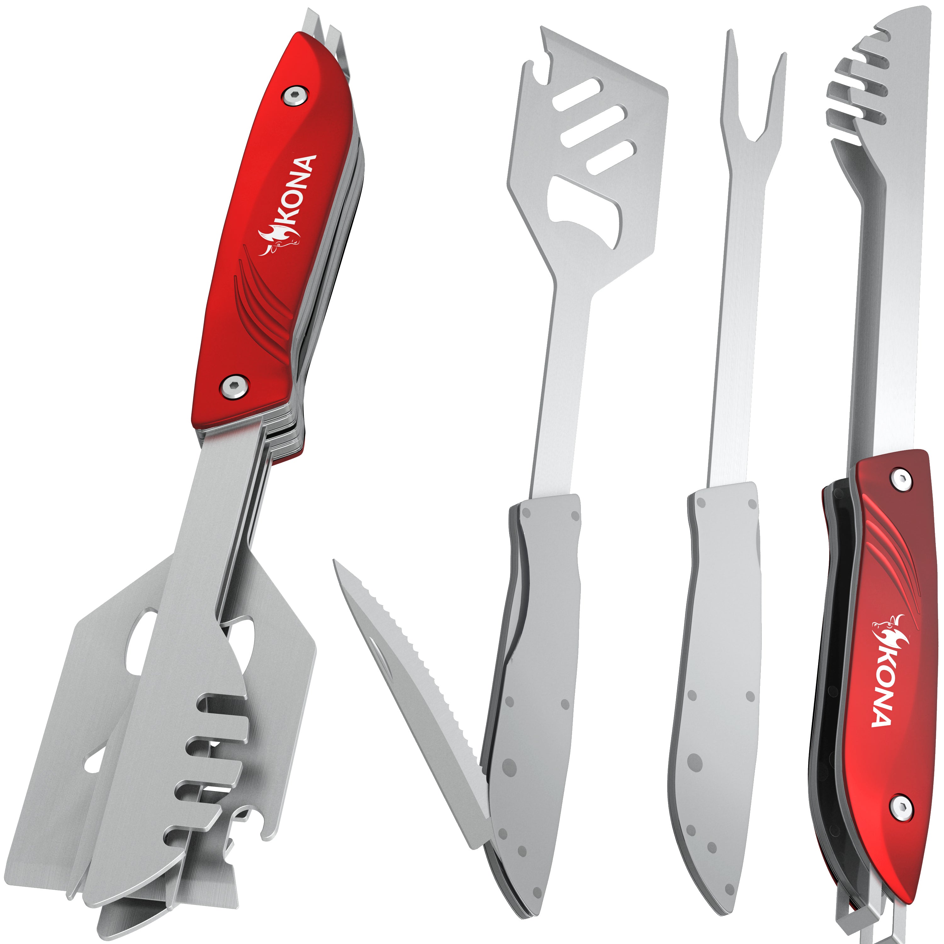 Kona Tailgater BBQ Multi Grill Tool - Removable Spatula, Fork & Tongs